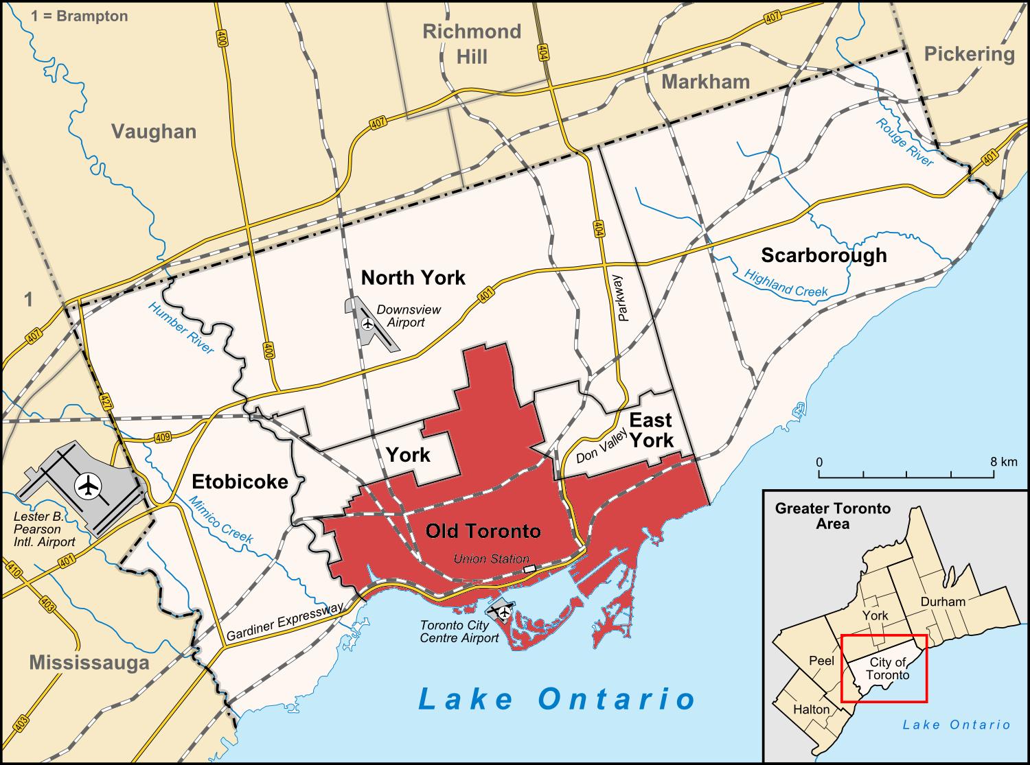 Área de Toronto mapa - Mapa da área de Toronto (Canadá)